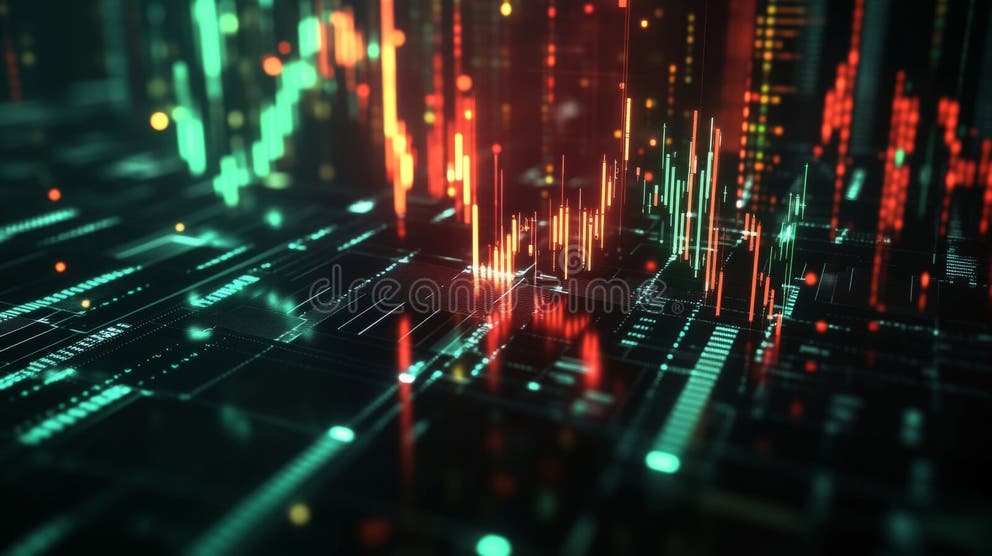 Abstract Digital Data Network Visualization with Glowing Red and Green Lines Stock Illustration ...