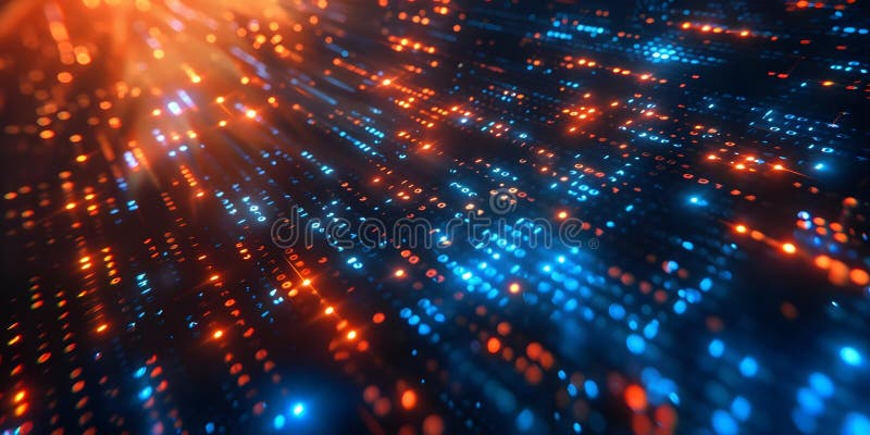 Abstract Digital Data Pattern in Dark Cyberspace with Blue and Orange ...