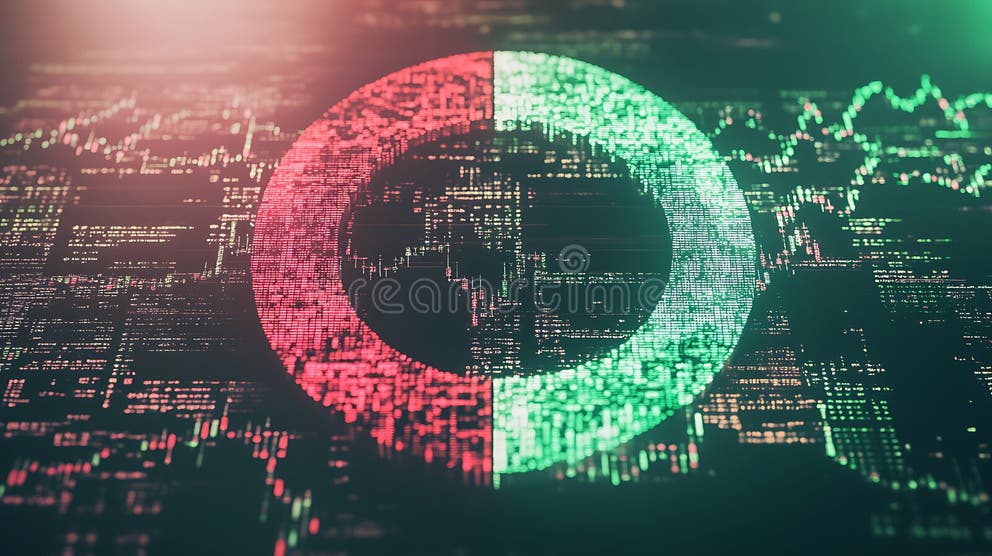 Abstract Digital Data and Statistics Background with Red and Green ...