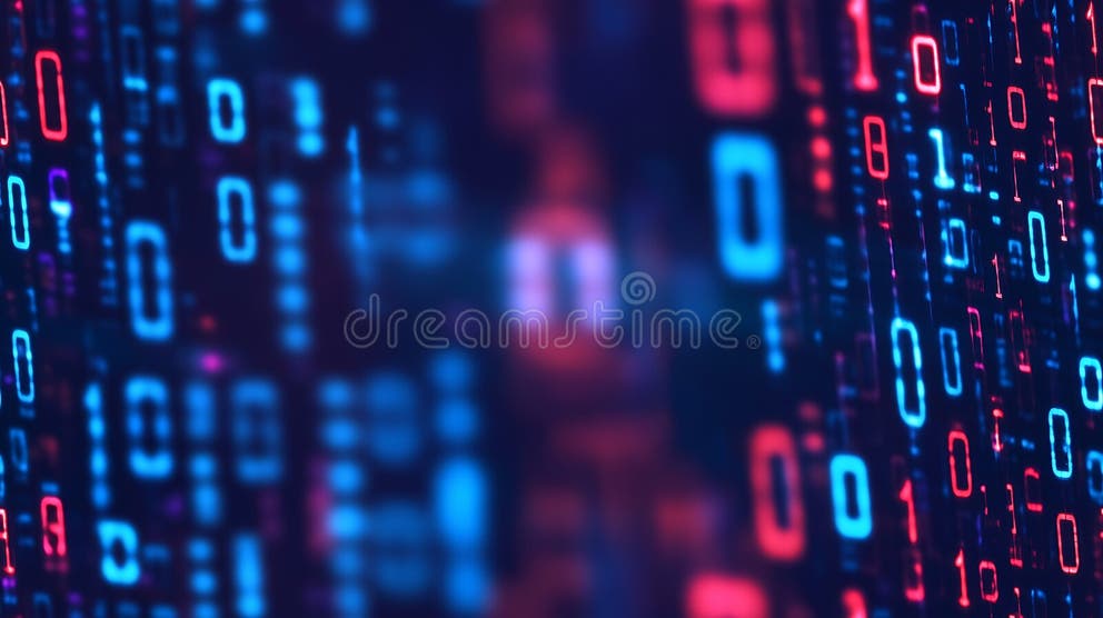 Abstract Digital Data Stream Background with Glowing Red and Blue ...
