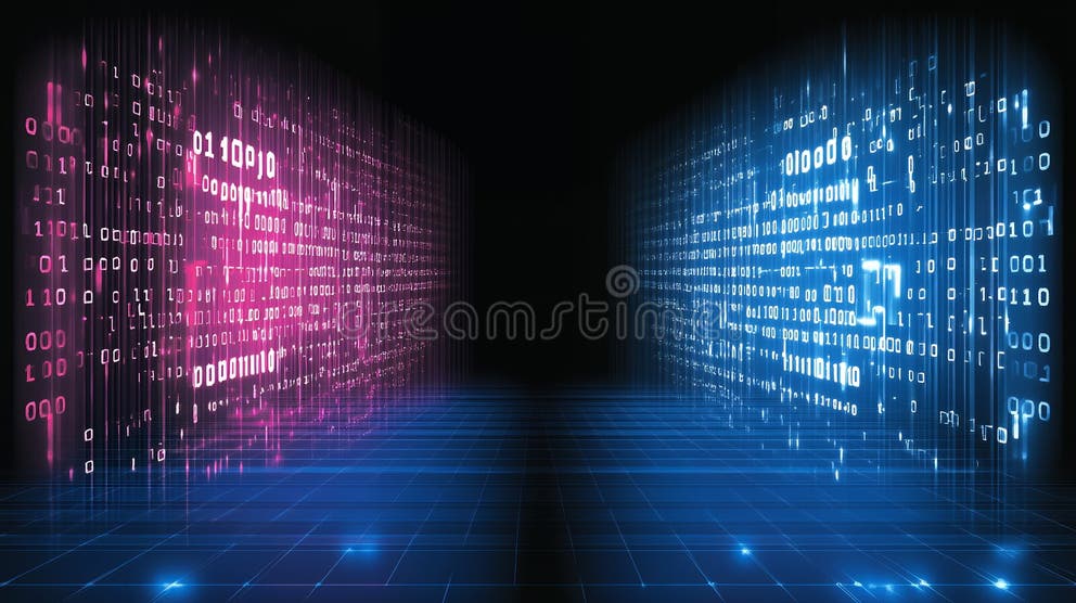 Abstract Digital Data Stream Background Pink and Blue Binary Code Technology Concept Stock ...