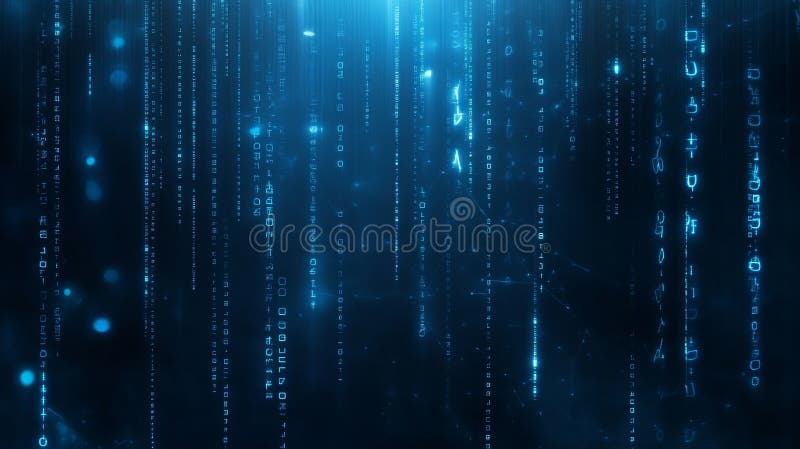 Abstract Digital Data Stream of Binary Code on a Blue Background Symbolizing Technology ...