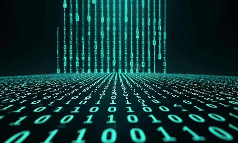 Abstract Digital Data Stream Binary Code Flowing Into Vast Network