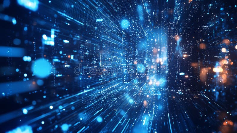 Abstract Digital Data Stream with Blue Particles and Light Trails Stock ...