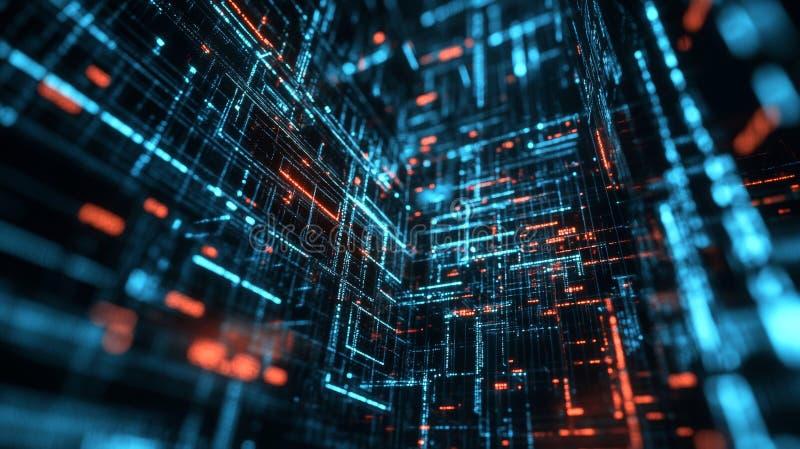 Abstract Digital Data Tunnel in Blue and Orange Stock Photo - Image of flow, abstract: 343104736