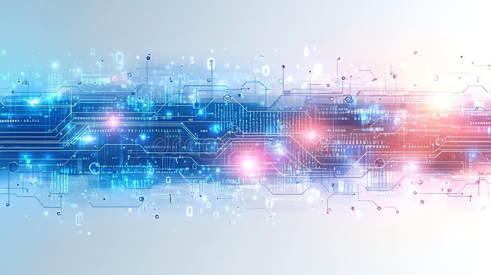 Abstract Digital Data Stream, Glowing Circuit Board, Binary Code, Technology Background Stock ...