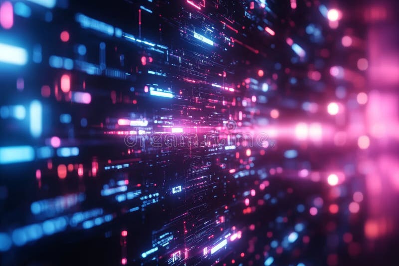 Abstract Digital Data Stream, Glowing Neon Lines, Futuristic Cyber Tech ...