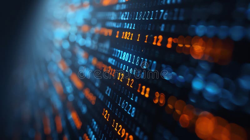 Abstract Digital Data Stream with Glowing Numbers and Binary Code, Representing Technology and ...