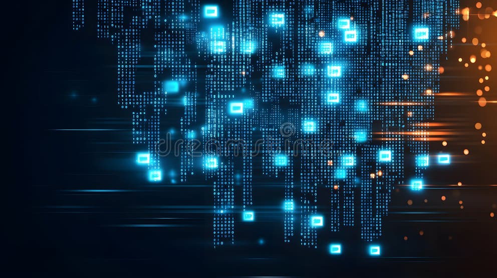 Abstract Digital Data Stream with Luminous Elements Stock Illustration ...