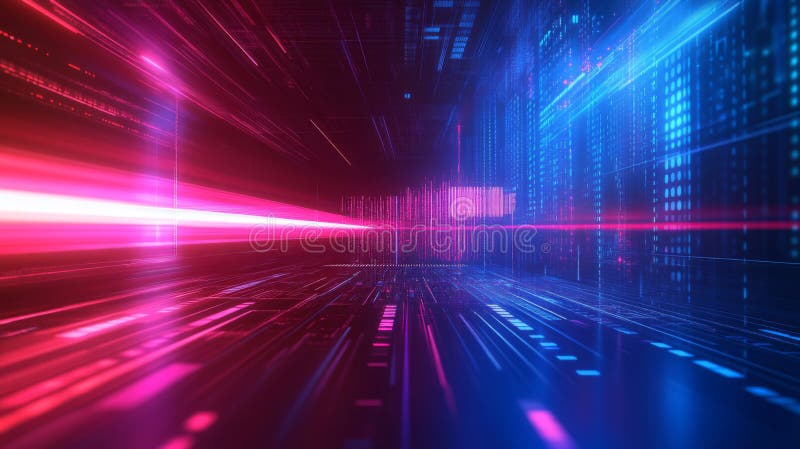 Abstract Digital Data Stream with Pink and Blue Neon Lights Stock ...