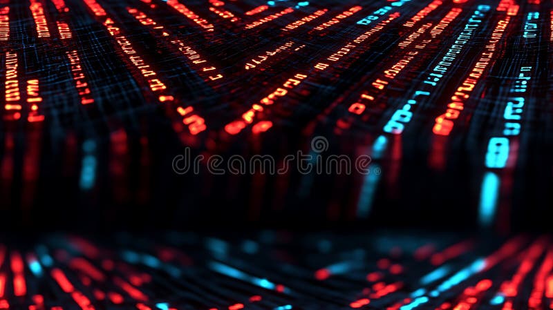 Abstract Digital Data Stream Red and Blue Glowing Lines Pattern ...