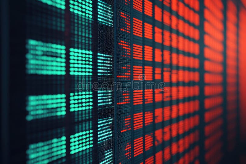 Abstract Digital Data Stream Red And Teal Binary Code Matrix Visualization Stock Illustration