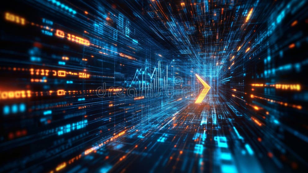 Abstract Digital Data Stream Tunnel Stock Illustration - Illustration ...