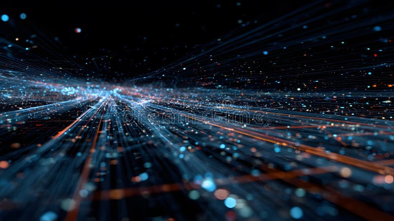 Digital Data Stream Abstract Background with Blue and Orange Lights in Futuristic Style Stock ...