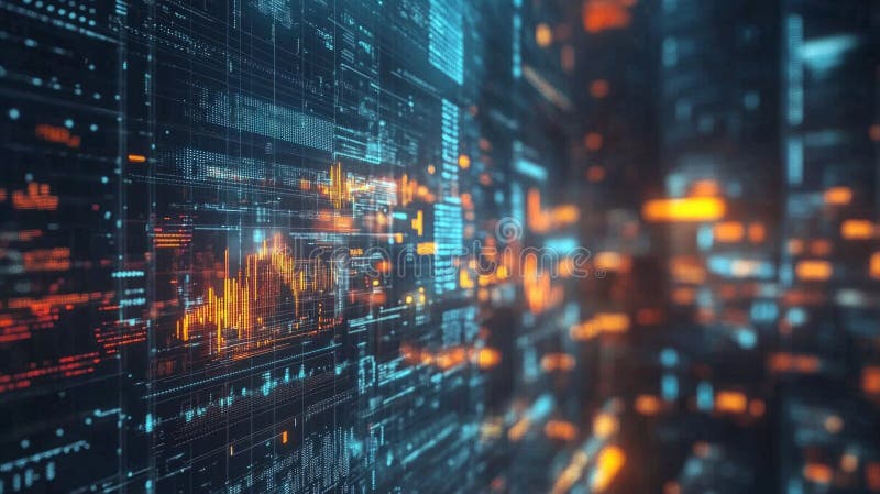 Abstract Digital Data Stream Visualization Display Stock Illustration - Illustration of blue ...