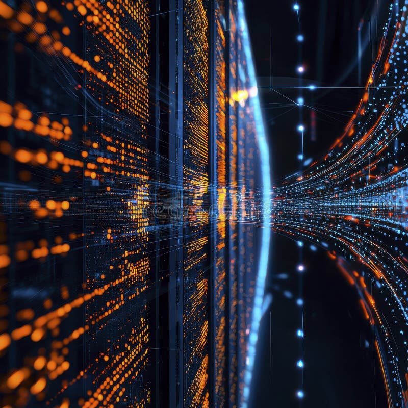 Abstract Digital Data Stream Visualization Glowing Orange Blue ...