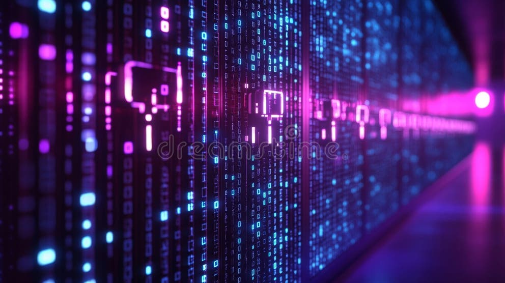 Abstract Digital Data Stream Wall Neon Lights Stock Illustration ... Abstract Digital Data Stream Wall Neon Lights Stock Illustration ...