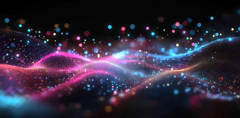 Abstract Digital Data Transfer with Glowing Light Waves and Connecting ...