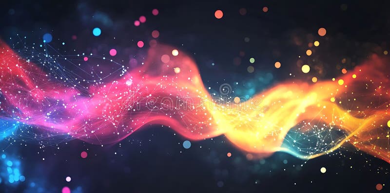 Abstract Digital Data Transfer with Glowing Light Waves and Connecting ...