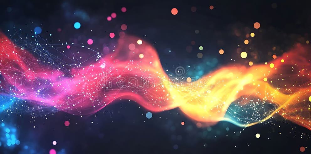 Abstract Digital Data Transfer with Glowing Light Waves and Connecting ...