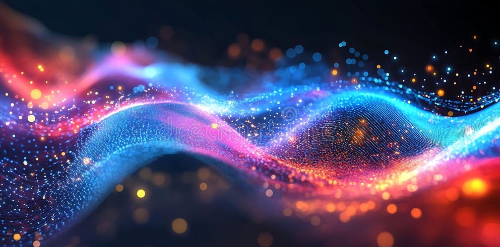 Abstract Digital Data Transfer with Glowing Light Waves and Connecting ...