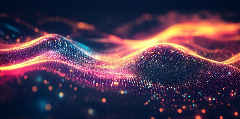 Abstract Digital Data Transfer with Glowing Light Waves and Connecting ...