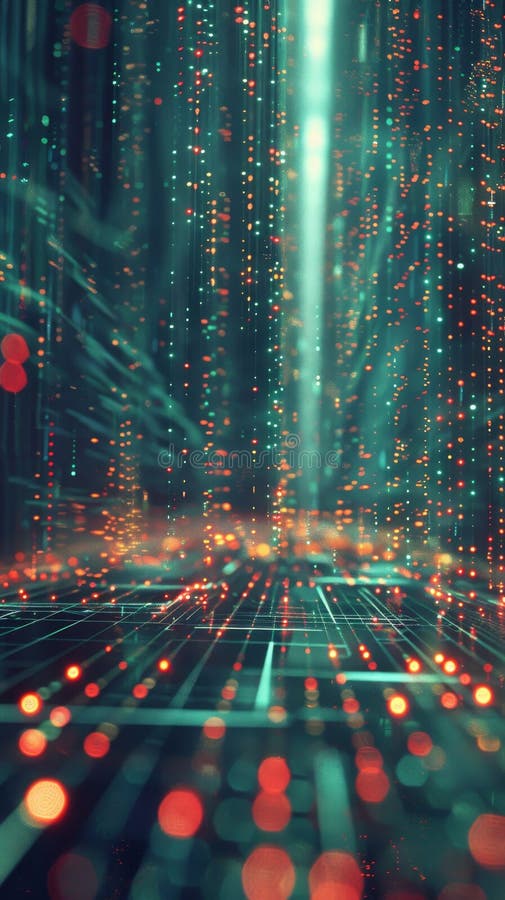 Abstract Digital Data Visualization with Neon Lights and Bokeh Effect ...