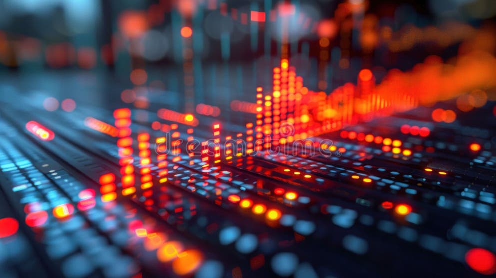 Abstract Digital Data Visualization with Neon Lights. Generative Ai Stock Illustration ...