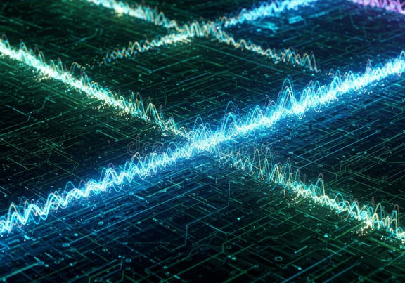 Abstract Digital Data Waves on Circuit Board Stock Illustration ...