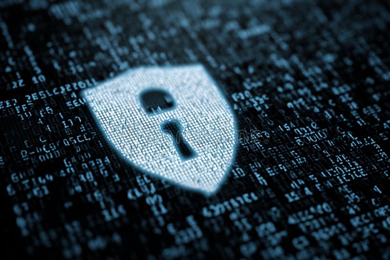 An Abstract Digital Depiction of a Shield with a Keyhole, Embedded in a Matrix of Binary Code ...