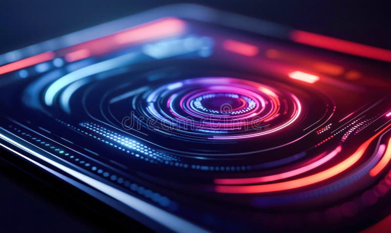 Abstract Digital Design with Concentric Glowing Rings, Suggesting ...
