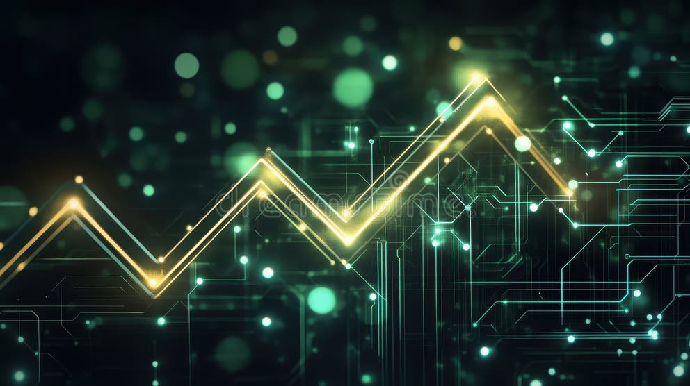 Abstract Digital Design Featuring a Fluctuating Line Graph and Circuit ...