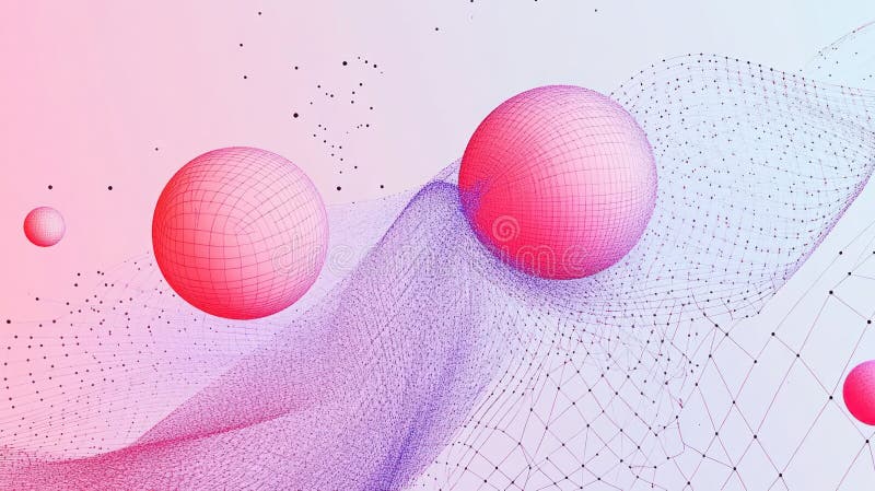 Abstract Digital Design Featuring Pink Spheres and a Mesh Wave Pattern ...