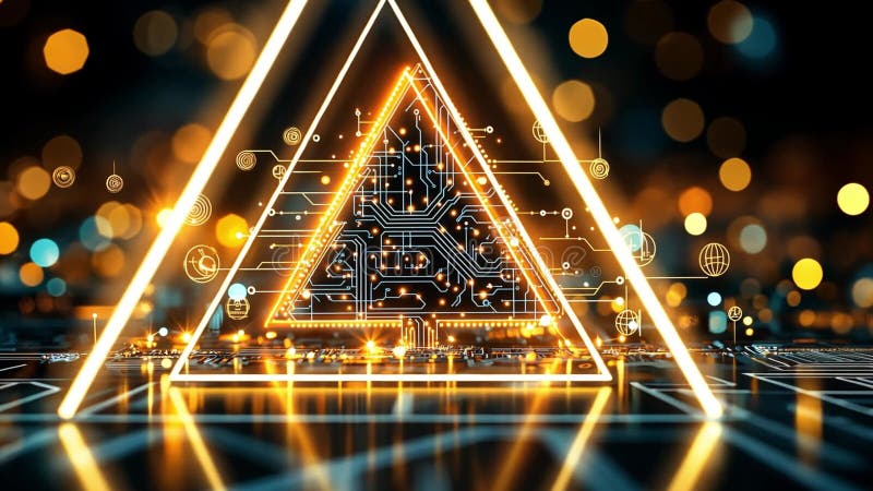 Abstract Digital Design with Glowing Triangle and Circuit Patterns at ...