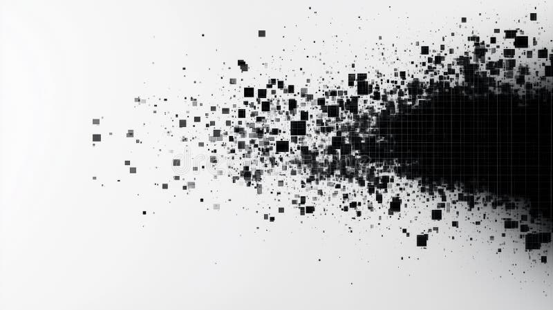 Abstract Digital Dispersion of Black Squares on White Background Stock ...