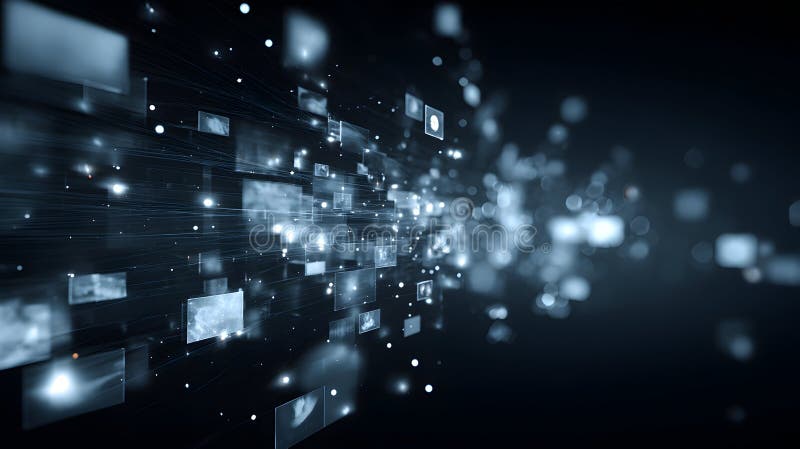 Abstract Digital Display of Floating Rectangular Objects with Glowing ...