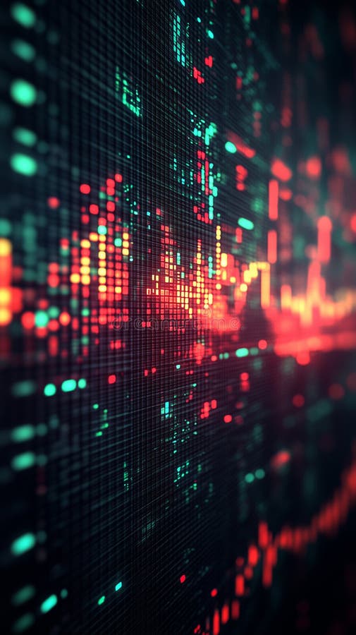 Abstract Digital Display with Grid Pattern and Red and Green Light ...