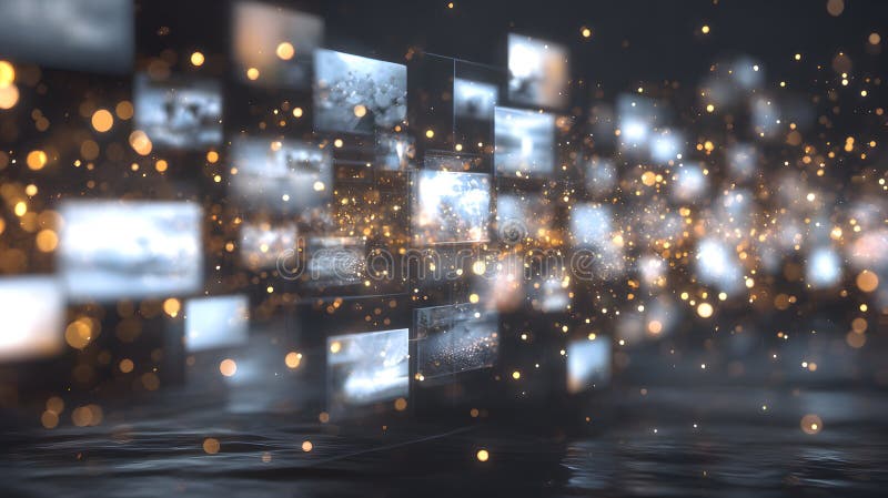 Abstract Digital Display Network with Glowing Particle Effects and Dark ...