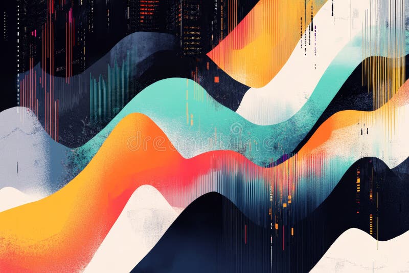 Abstract Digital Distortion with Vibrant Waves and Graphical Elements ...