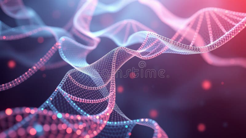 Abstract Digital DNA Strand with Red and Blue Lights Stock Illustration ...