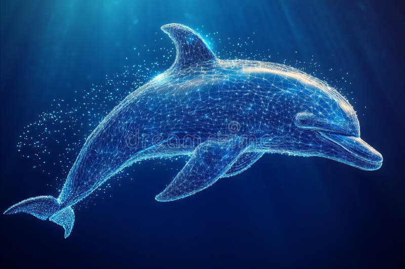Abstract Digital Dolphin Swimming in the Ocean. Stock Image - Image of ...