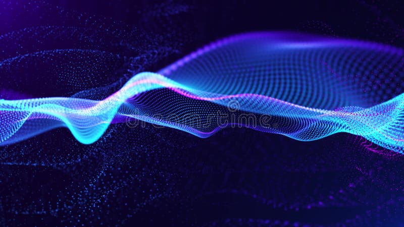 Abstract Digital Dynamic Particle Waves with Light Motion Lights Background, Data Flow, Cyber ...