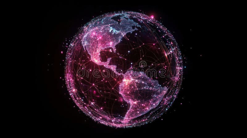 Abstract Digital Earth with Glowing Network Connections and Global Data ...