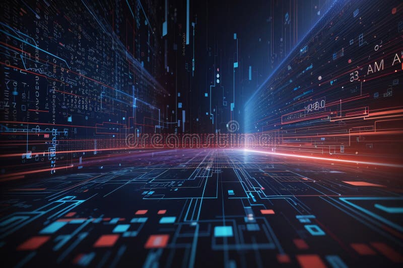 Unleashed AI Algorithms and the Concept of Blue Digital Cyberspace with Network Connections ...