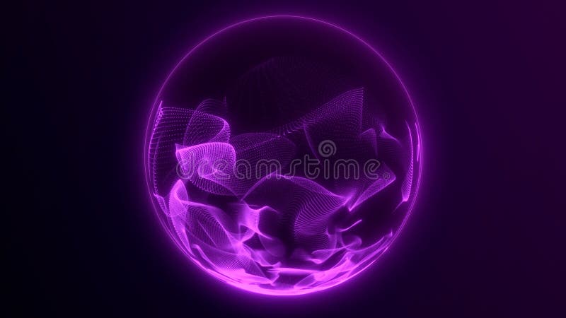 Abstract Digital Energy Glowing Sphere, Neon Purple Orb with Wave ...