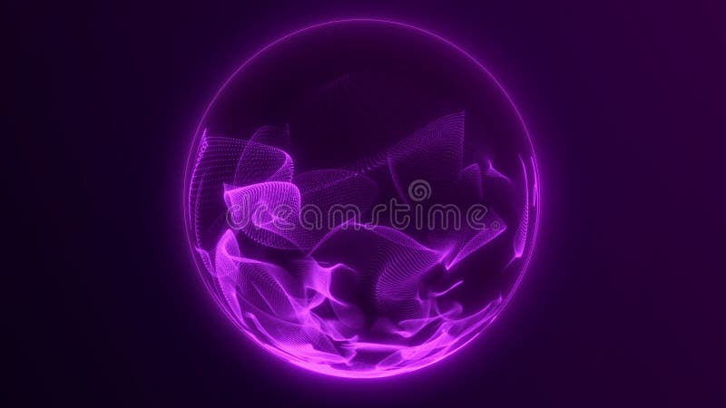 Abstract Digital Energy Glowing Sphere, Neon Purple Orb with Wave ...