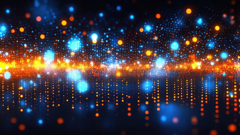 Abstract Digital Energy Wave, Glowing Particles, Dark Background ...