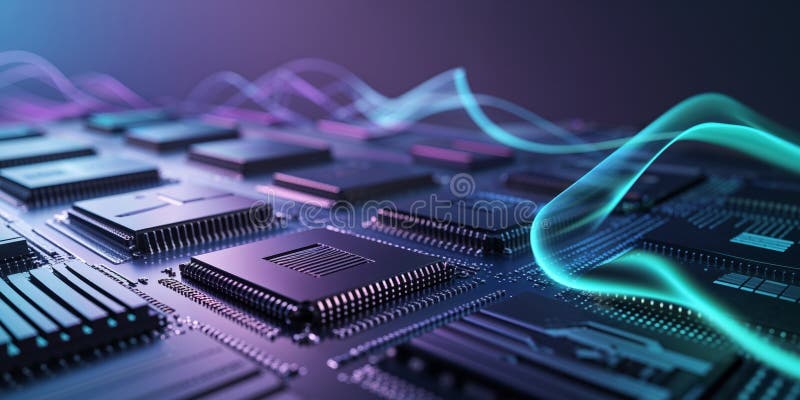 Abstract Digital Environment with Microchips and Light Effects Stock ...