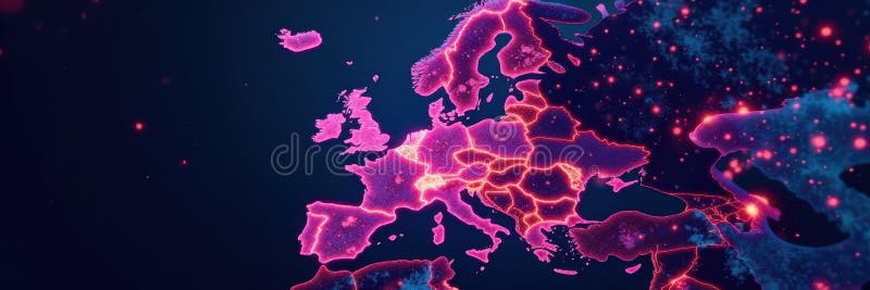 Abstract Digital Europe Map with Cloud Network , Graphic, Mesh Stock ...