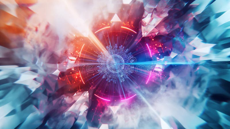 Abstract Digital Explosion with Blue and Red Lights, Futuristic Concept ...